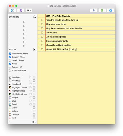 Omnioutliner 45 For Mac User Manual Using The Inspectors