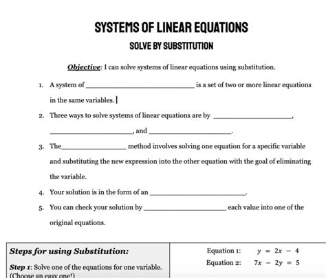 Solving Systems Of Linear Equations By Substitution By Samantha Silvestri