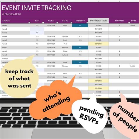 Event Invitations Tracker Excel Template Spreadsheet Wedding Party Conference Meeting