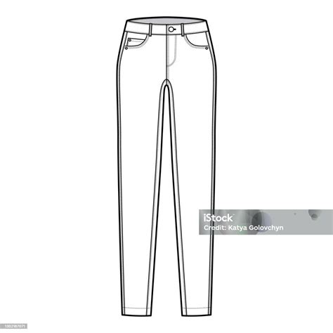 청바지 테이퍼드 데님 팬츠 테크니컬 패션 일러스트로 전체 길이 로우 웨이스트 라이즈 5 포켓 리벳 벨트 루프 0명에 대한 스톡 벡터 아트 및 기타 이미지 Istock