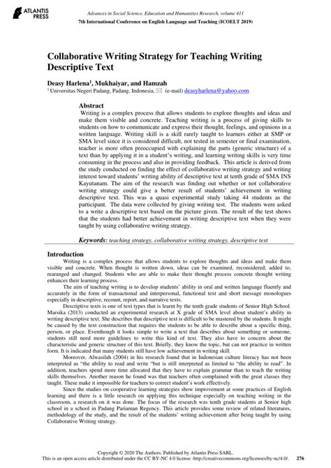 Pdf Collaborative Writing Strategy For Teaching Writing Descriptive Text