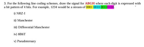 solved for the following line coding schemes draw the