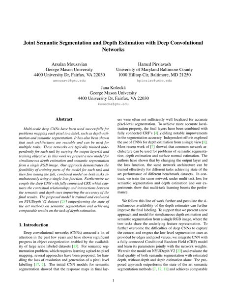 Pdf Joint Semantic Segmentation And Depth Estimation With Deep Convolutional Networks