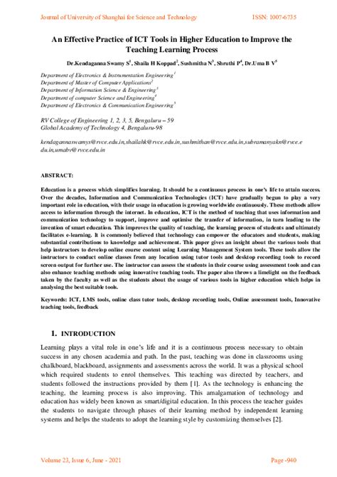 Pdf An Effective Practice Of Ict Tools In Higher Education To Improve The Teaching Learning