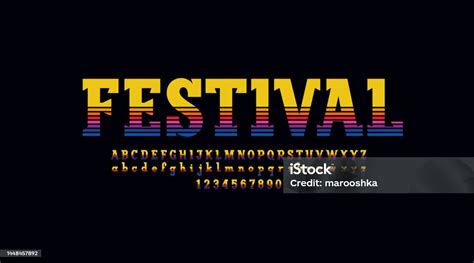 트렌디 한 글꼴 슬래브 세리프 알파벳 레트로 컬러 대문자 및 소문자 및 줄무늬 스타일로 만든 숫자 벡터 일러스트 레이 션 10eps 라틴 문자에 대한 스톡 벡터 아트 및