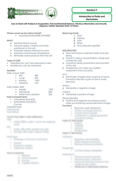 SOLUTION Handout 9 Introduction To Fluids And Electrolytes Studypool