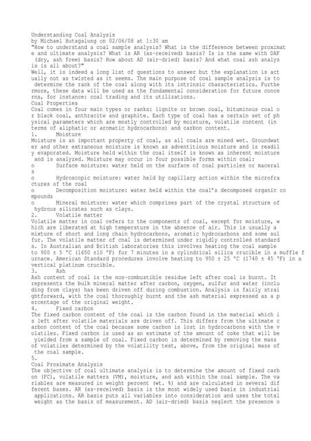 Analysis Of Coal Proximate Analysis Of Coal Pptx