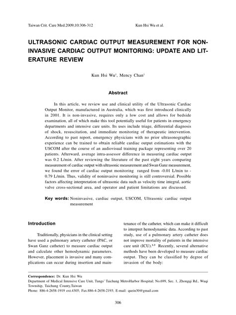 Pdf Ultrasonic Cardiac Output Measurement For Non Invasive Cardiac Output Monitoring Update