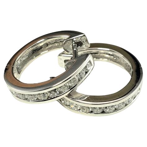 14 Karat White Gold And Diamond Hoop Earrings 16975 For Sale At 1stdibs