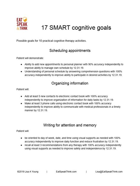 17 Smart Cognitive Goals Pdf Memory Cognition
