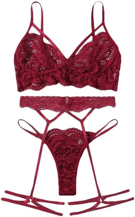 Fonxos Ropa Interior Conjunto De Lencería Para Mujer Sujetador De Encaje Sexy Tanga Hueca