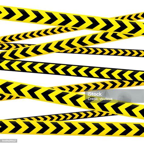 교차 주의 테이프 세트 노란색과 검은색 경고 줄무늬 반복되는 건설 위험 위험 셀로타페 제한 및 금지 구역 접착 테이프 폴리스 라인 벡터 가장자리에 대한 스톡 벡터 아트 및