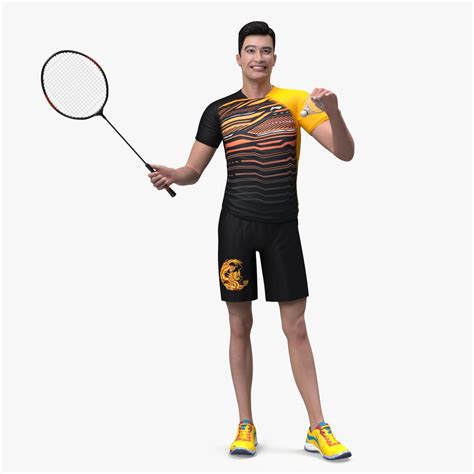 Asian Man With Badminton Racket Standing Pose 3d Model 209 Blend C4d Fbx Max Ma Lxo