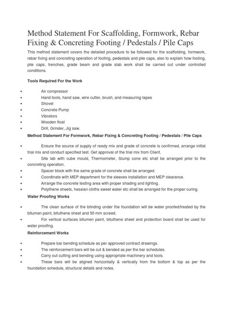 Method Statement For Scaffolding Deep Foundation Concrete