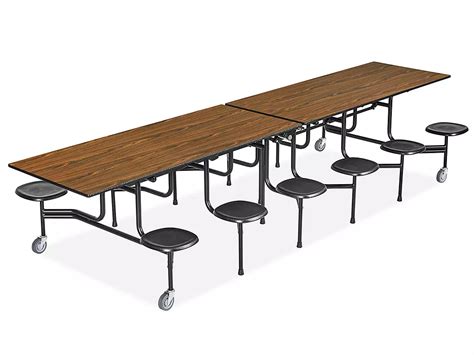 Rectangle Mobile Cafeteria Table With Stools Walnut H 9855wal Uline