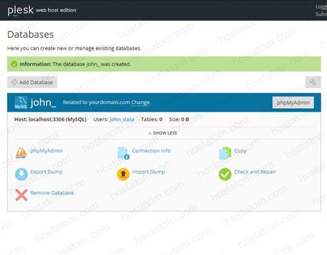 วิธีการสร้าง Database ใน Plesk Hostatom Knowledge Base