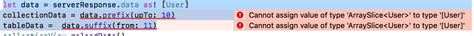 Ios Cannot Assign Value Of Type ArraySlice To Type User Stack Overflow