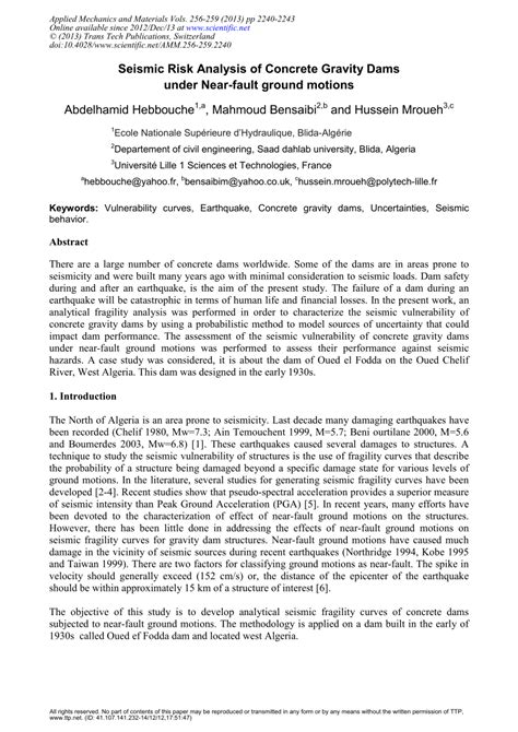 PDF Seismic Risk Analysis Of Concrete Gravity Dams Under Near Fault Ground Motions