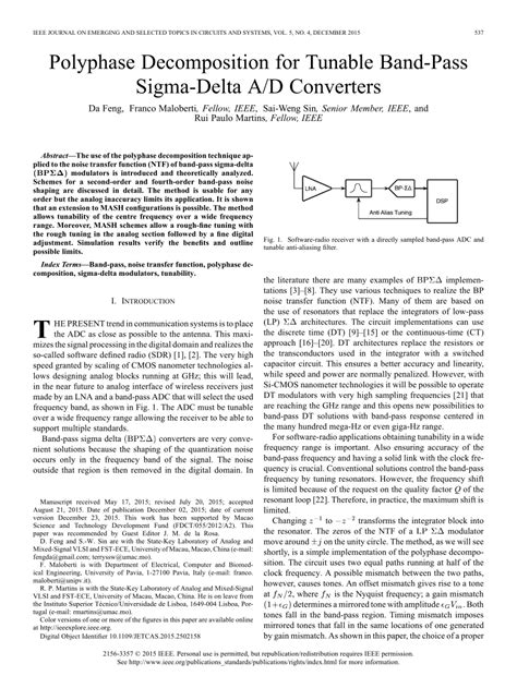 Pdf Polyphase Decomposition For Tunable Band Pass Sigma Delta Ad