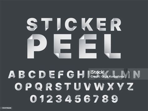 스티커 껍질 글꼴 사실적인 끈적 끈적한 껍질 영어 알파벳 컬 백서 그래픽 요소 트렌디 한 라틴어 문자와 숫자 개 귀 종이 접기
