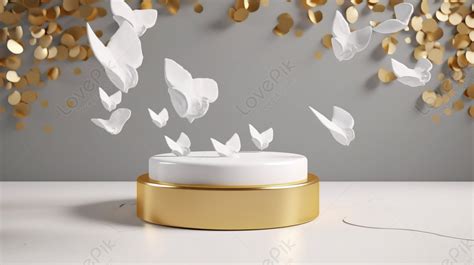 흰색 도금 사랑 쇼케이스에 날아다니는 하트가 있는 3d 발렌타인 데이 연단 발렌타인 데이 배경 도금 배경 연단 배경 이미지 Hd 발렌타인 데이 도금 연단 배경