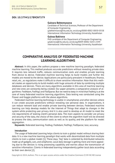 PDF COMPARATIVE ANALYSIS OF FEDERATED MACHINE LEARNING ALGORITHMS