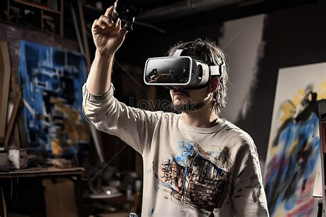 Vr 안경을 착용 한 젊은 예술가