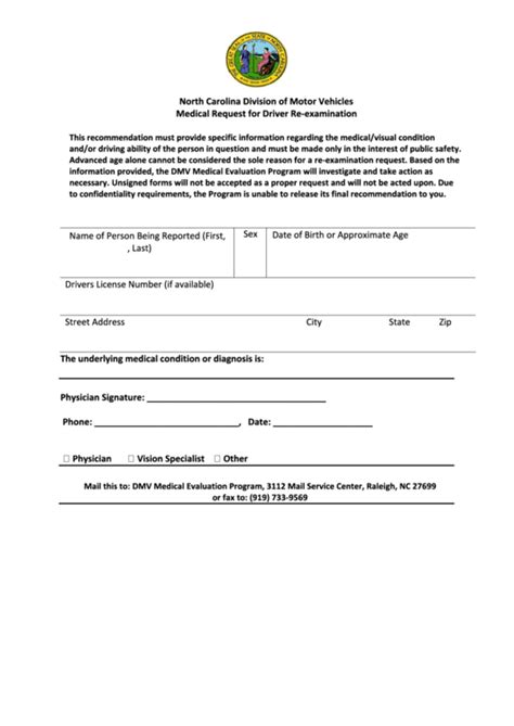 Fillable Medical Request For Driver Reexamination Printable Pdf Download