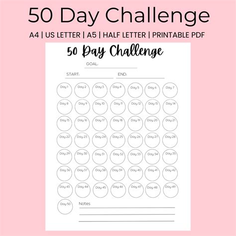 50 Day Challenge Tracker Printable
