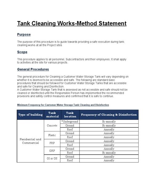 Water Tank Cleaning Method Of Statement Pdf Water Disinfectant