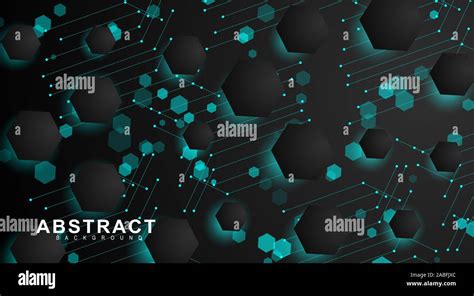 Abstract Vector Background Geometric Black Hexagonal Surface Polygon Pattern With Light Blue