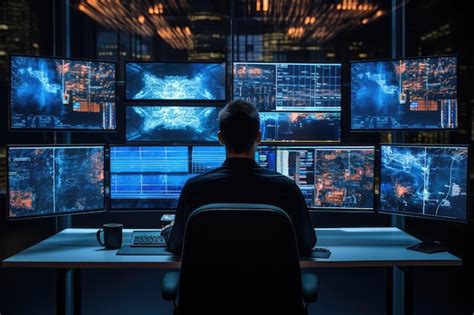 Premium Ai Image A Cybersecurity Professional Working On Multiple Monitor