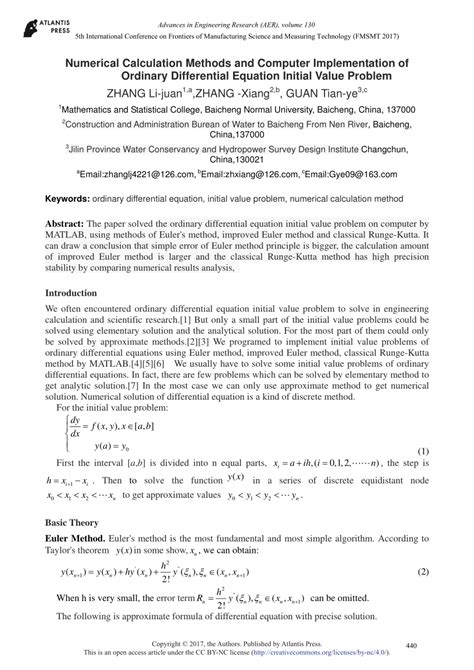 Pdf Numerical Calculation Methods And Computer Implementation Of