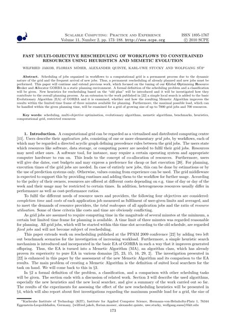 pdf fast multi objective rescheduling of workflows to constrained resources using heuristics