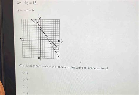 3x2y12 Y X5 What Is The Y Coordinate Of The Solution To The System