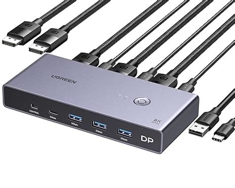 UGREEN 8K Displayport KVM Switch DP 1 4 With 4 USB 3 0 Ports 3 USB A 1 USB C Support 8K 60Hz