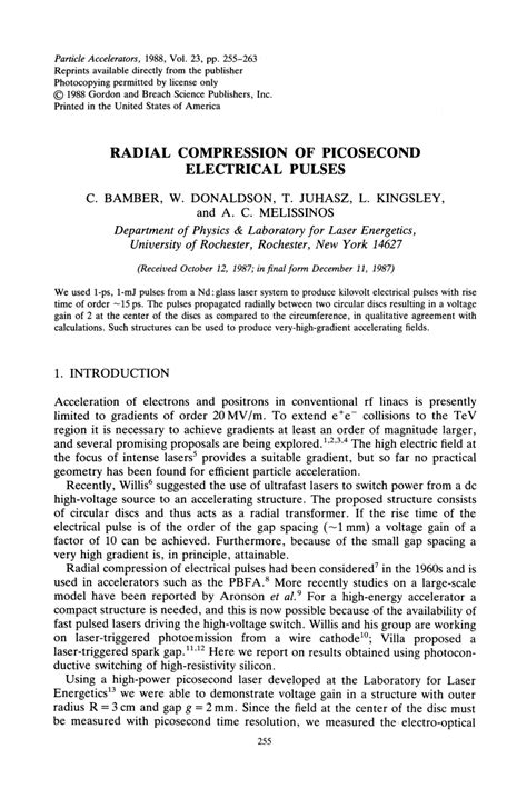 Pdf Radial Compression Of Picosecond Electrical Pulses