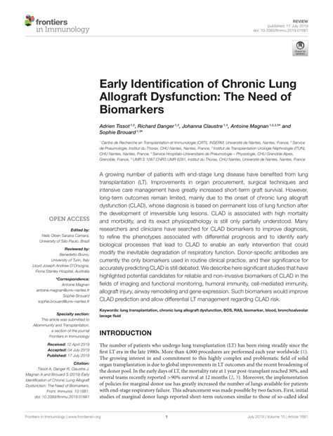Pdf Early Identification Of Chronic Lung Allograft Dysfunction The