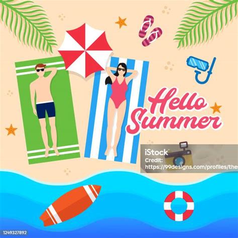 해변 벡터 일러스트레이션의 여름 휴가 여름 방학 벡터 플랫 디자인 일러스트 배너 전단지 초대 포스터 브로셔에 대한 추상여름 배경 디자인 템플릿 0명에 대한 스톡 벡터 아트