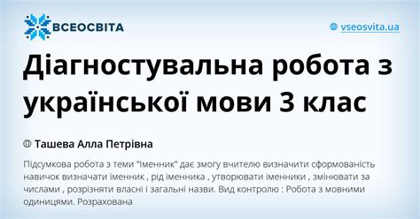 Діагностувальна робота з української мови 3 клас Інші методичні матеріали Українська мова