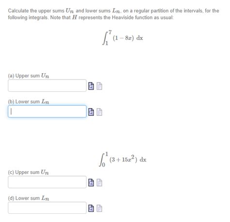 Solved Calculate The Upper Sums Un And Lower Sums Ln On A Chegg Com