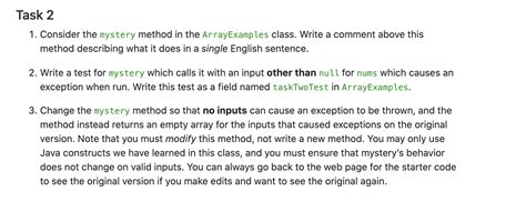 Solved Task Add A Method To The ArrayExamples Class Chegg