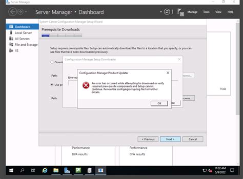 I Am Receiving An Error When Trying To Download The Preq Files For Sccm