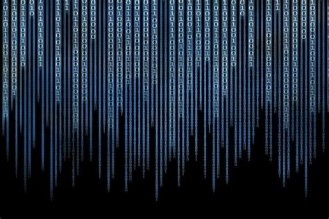 Computer Data Matrix Vertical Digital Binary Code Moving Motion Downward Light Up Blue One And