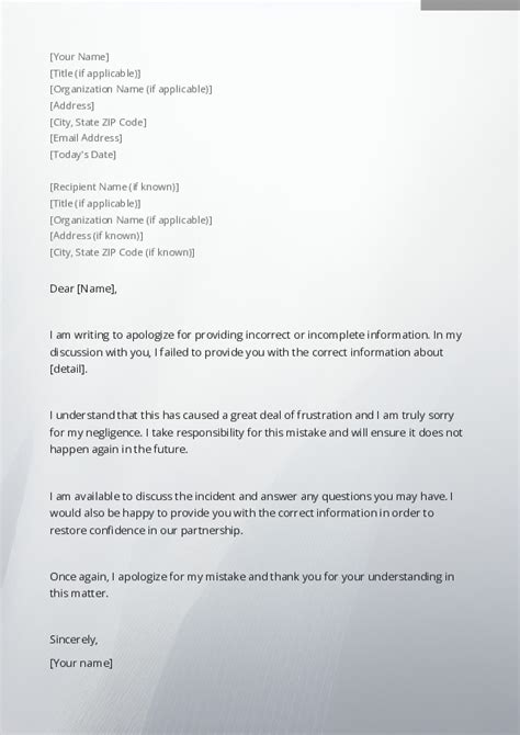 Free Word Template Apologize For Providing Incorrect Or Incomplete