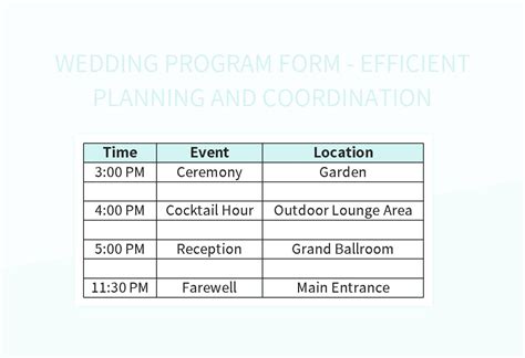 Wedding Program Form Efficient Planning And Coordination Excel