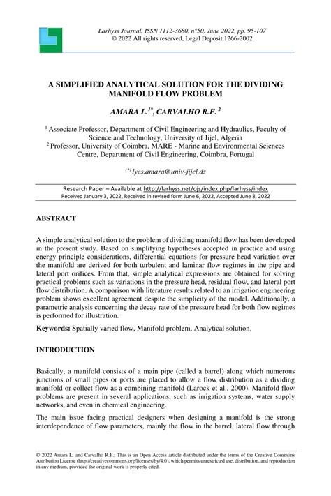 Pdf A Simplified Analytical Solution For The Dividing Manifold Flow