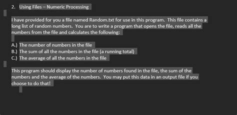 Solved Using Files ﻿numeric Processingi Have Provided For