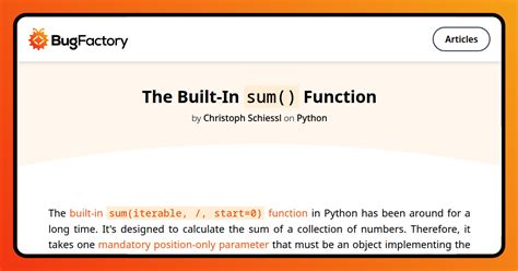 The Built In `sum` Function Bugfactory