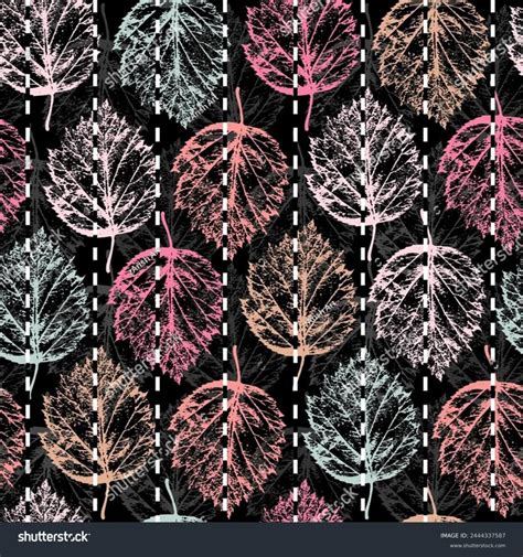 Hand Draw Multi Color Leaves Pattern Stock Illustration 2444337587